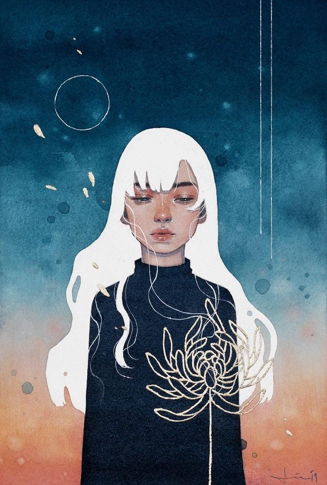 kelogsloops - "The Fall" - watercolour, ink, pencil and gold leaf on A ...