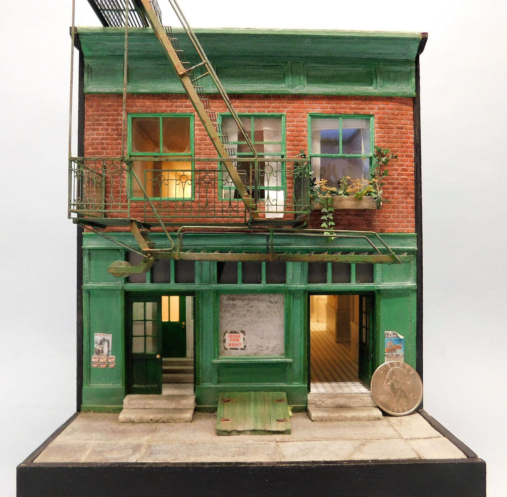 Ken Hamilton - "Storefront in Green"- mixed media: wood, brass and pap ...