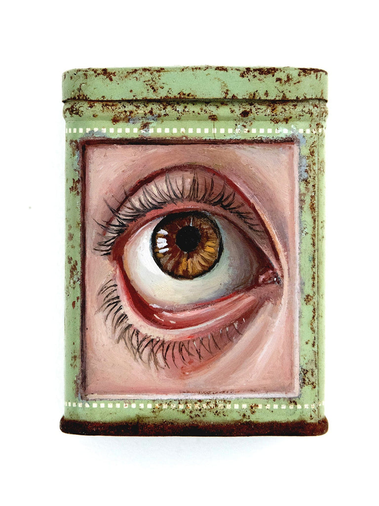 Robyn Rich - "Lisa" - oil on vintage tin front | Beinart Gallery