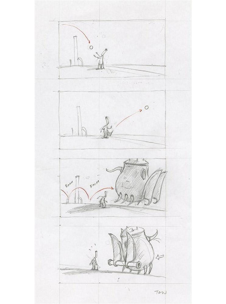 Shaun Tan - Lost Thing film storyboard - Playing Fetch (2007) - pencil ...